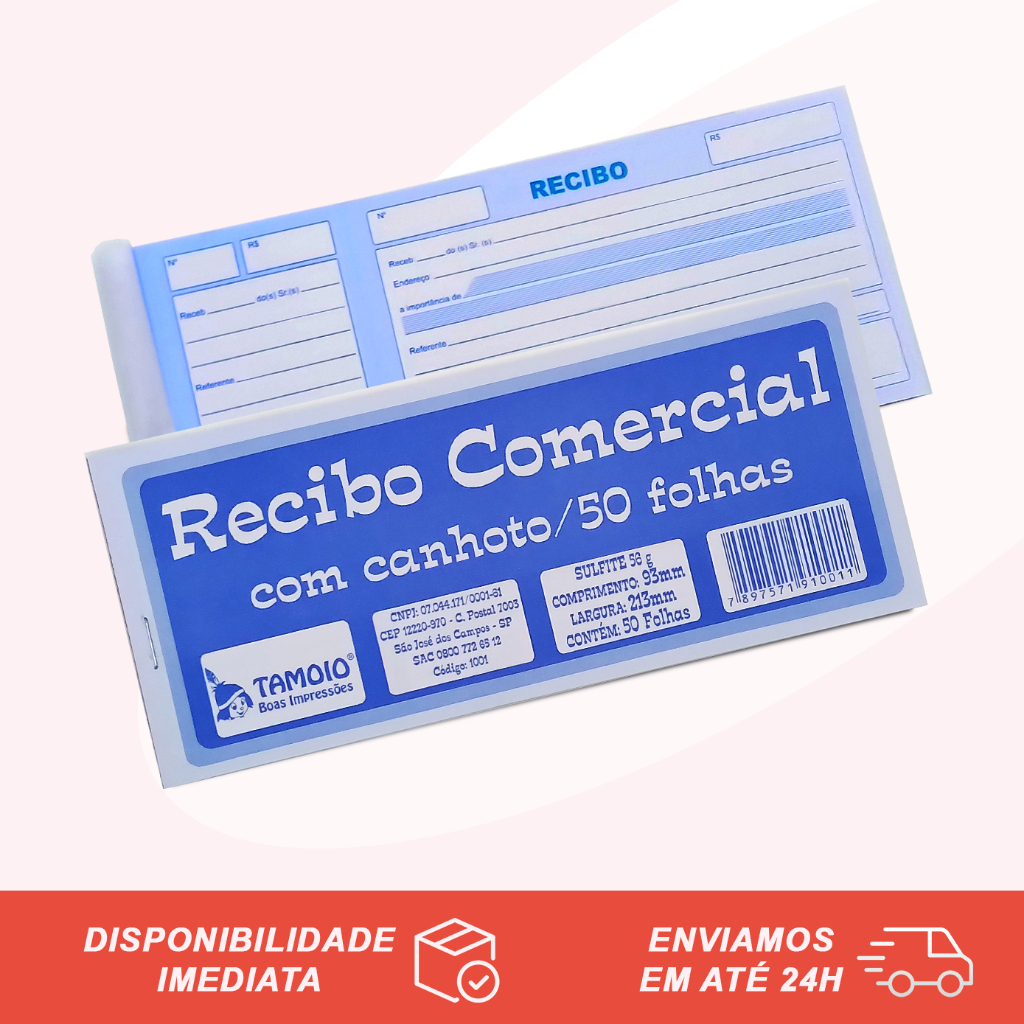 Recibo Comercial Com Canhoto Com 50 Folhas Tamoio | Shopee Brasil