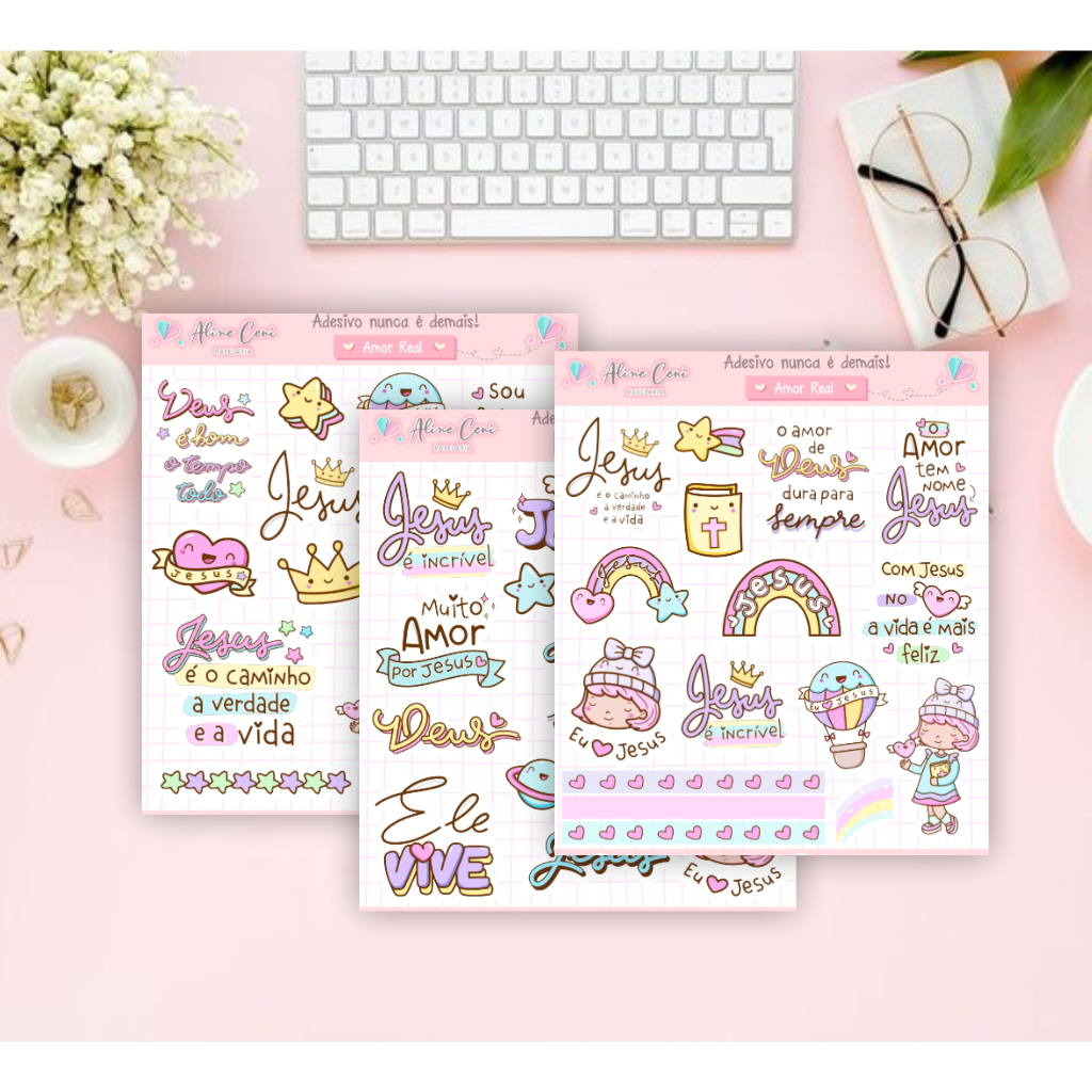 3 cartelas de adesivos Coleção Amor Real - adesivos religiosos para ...