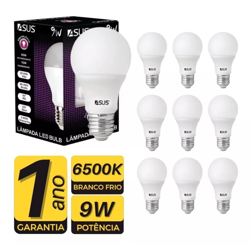 Kit 10 Lampadas Bulbo Led 9w 6500k Branca Fria Bivolt ASUS | Shopee Brasil