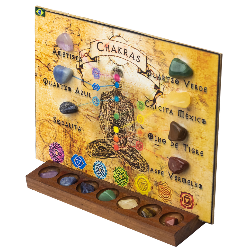 Quadro Pedra Preciosa Chakra Na Base De Madeira | Shopee Brasil