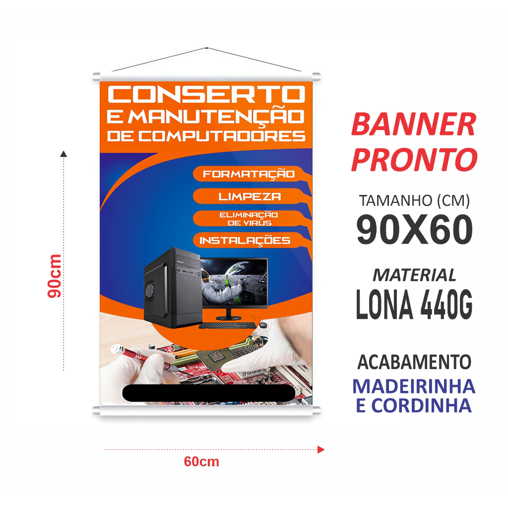 BANNER PRONTO: ( CONSERTO E MANUTENÇÃO COMPUTADOR ) 60X90 | Shopee Brasil