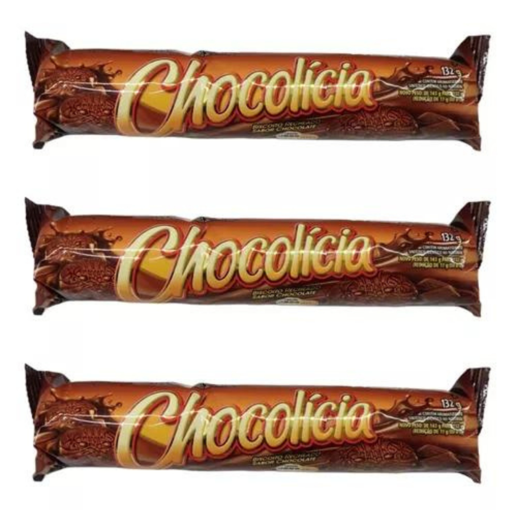 03 Bolacha Chocolícia Biscoito Recheada De Chocolate 132g | Shopee Brasil