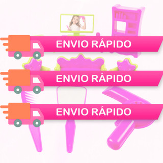 Kit Camarim Estilo Barbie - Secador, Espelho, Pente + Jogo Sala e ...