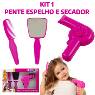 Kit Camarim Estilo Barbie - Secador, Espelho, Pente + Jogo Sala e ...