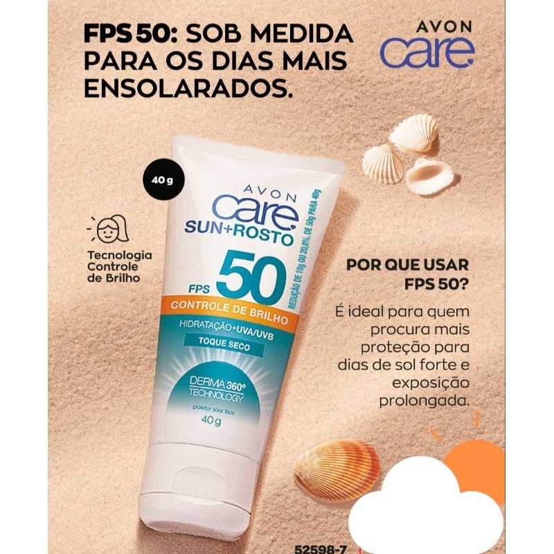 Care Sun Protetor Solar Facial Controle de Brilho FPS 50 Avon | Shopee Brasil