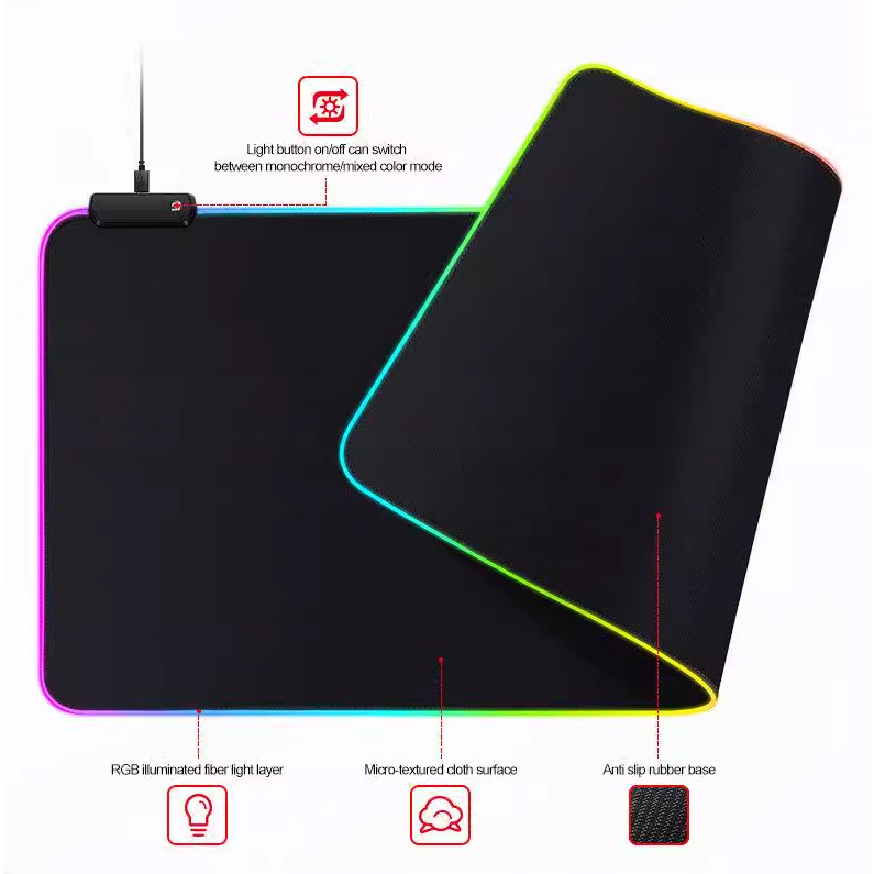 Mouse Pad 80x30x0.4cm Gamer com LED RGB 13 cores Borda Iluminado Led ...