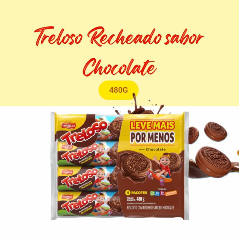 Biscoito Recheado Treloso Sabor Chocolate Pacote C/4 Unidades 480g ...