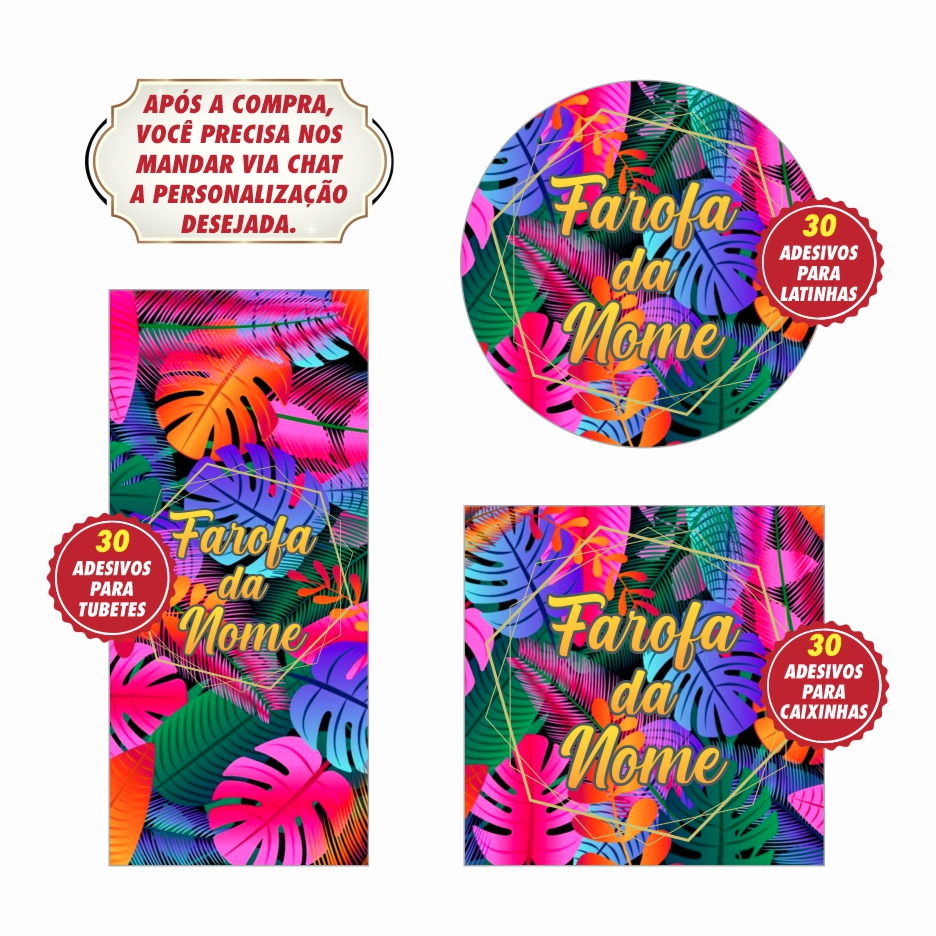 Kit 90 Adesivos Festa Farofa Etiquetas para Caixinhas Latinhas e ...