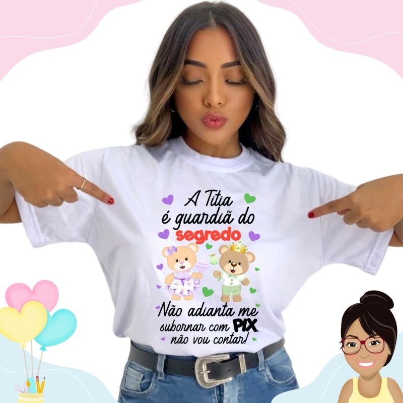 Camisa Personalizada A Titia É Guardiã Do Segredo Ursinhos Lilás E ...