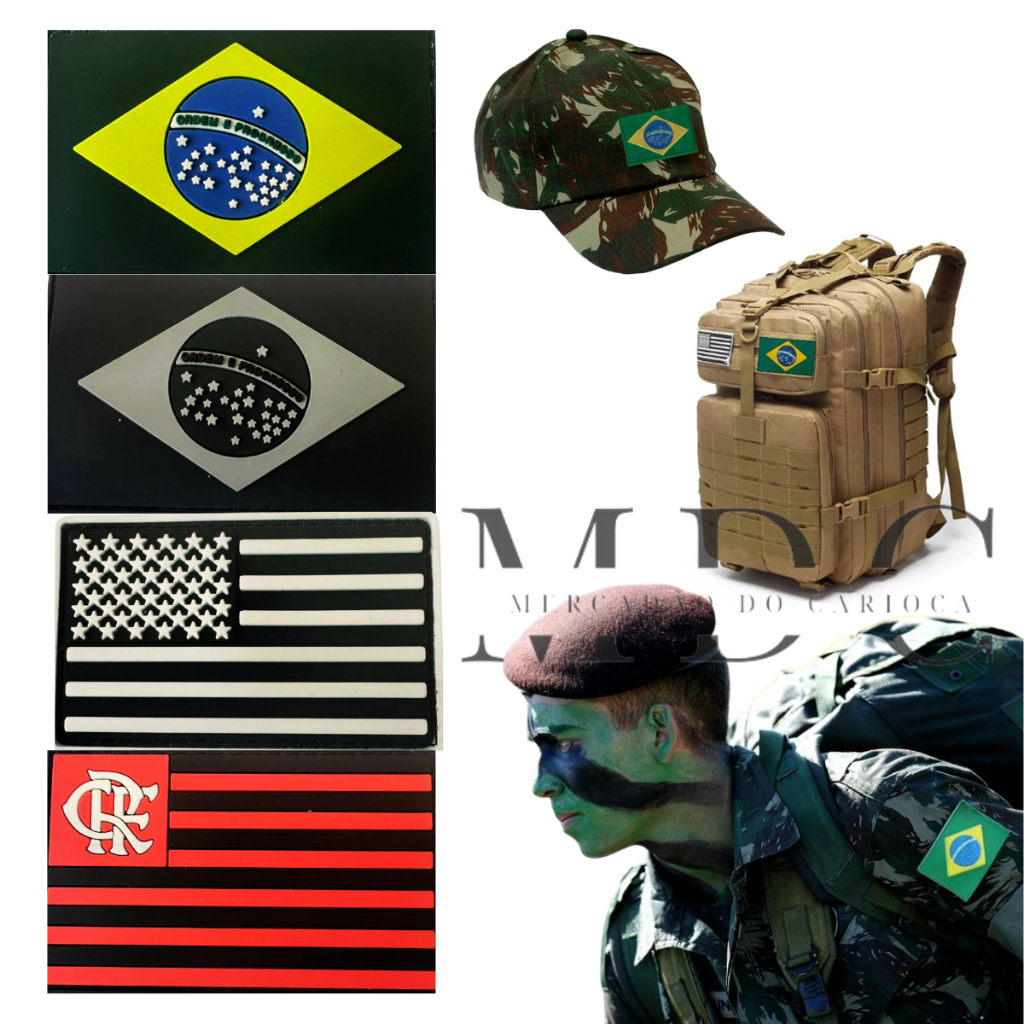 Patch Bandeira Emborrachada 3d Patch C/ Velcro Militar Tático Brasil Estados Unidos USA Flamengo ...
