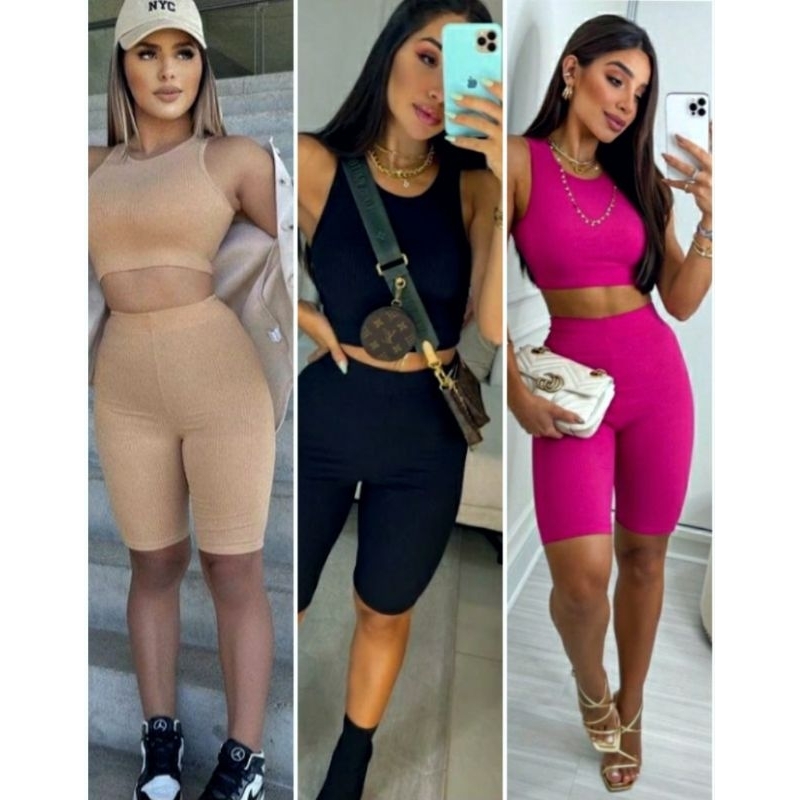 Conjunto Moda Gringa Short biker bermuda cos alto ciclista cropped ...