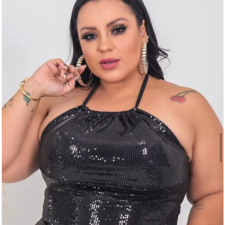 Blusa cropped plus size cavado amarração pescoço paetê moda gringa ...