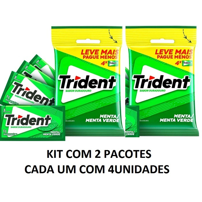 TRIDENT MENTA/MENTA VERDE 32G KIT COM 2 PACOTES COM 4 UNIDADES CADA ...
