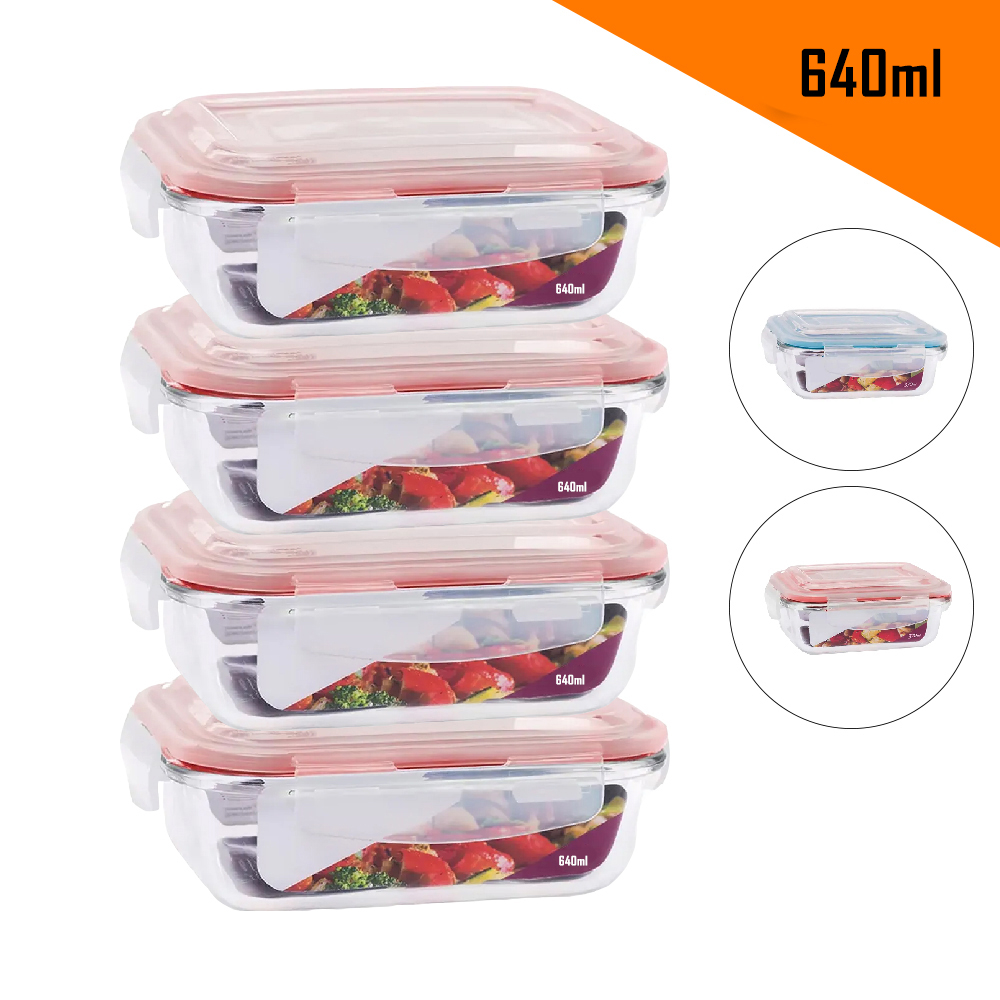 4 Pote 640ml Vidro Marmita Fitness Tampa 4 Trava Hermético | Shopee Brasil