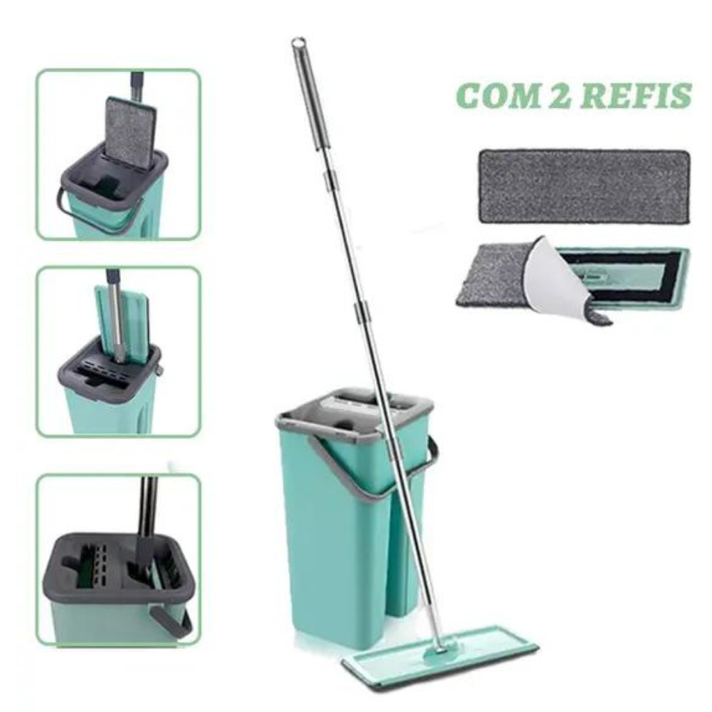 Mop Flat Balde 6 litros Com 2 Refis Com Cabo Extensivel Inox | Shopee ...