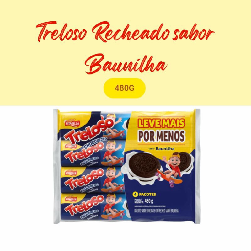 Biscoito Recheado Treloso Sabor Baunilha Pacote C/4 Unidades 480g ...