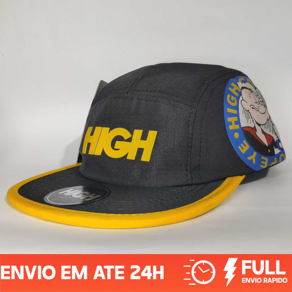 Boné Five Panel HIGH x Popeye Amarelo & Preto / Bone Aba Reta Fitao ...