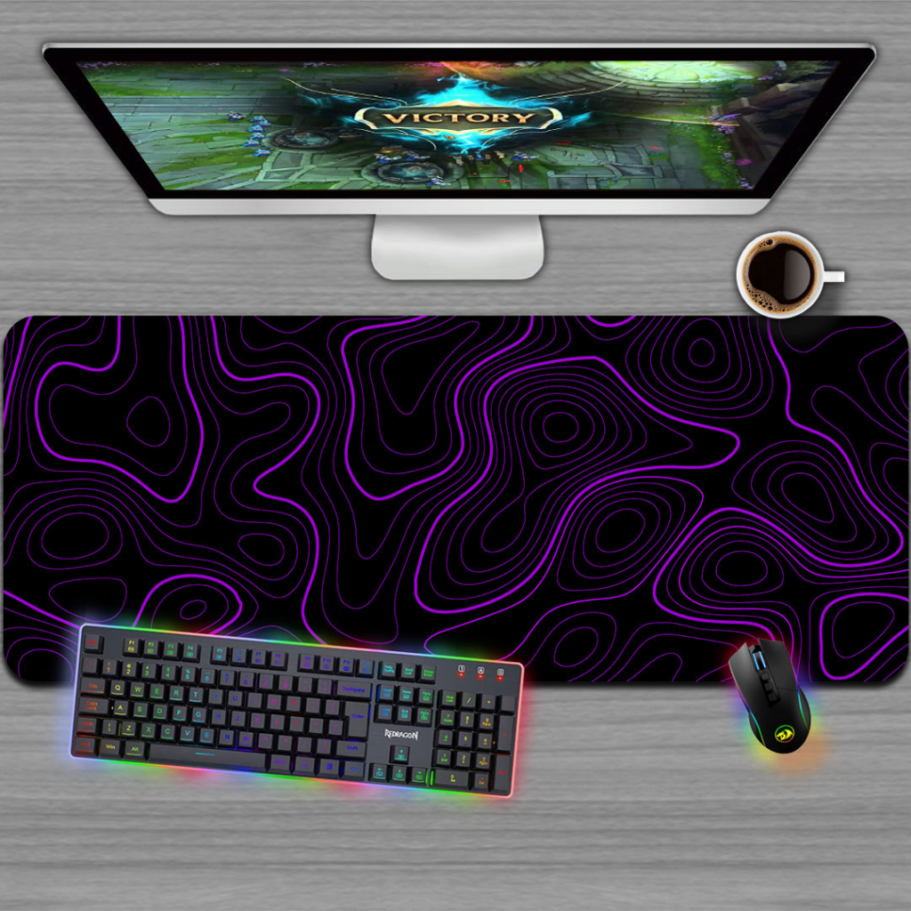 Mousepad Gamer, Tamanhos variados - LINES MAPA ABSTRATO PRETO ROXO ...