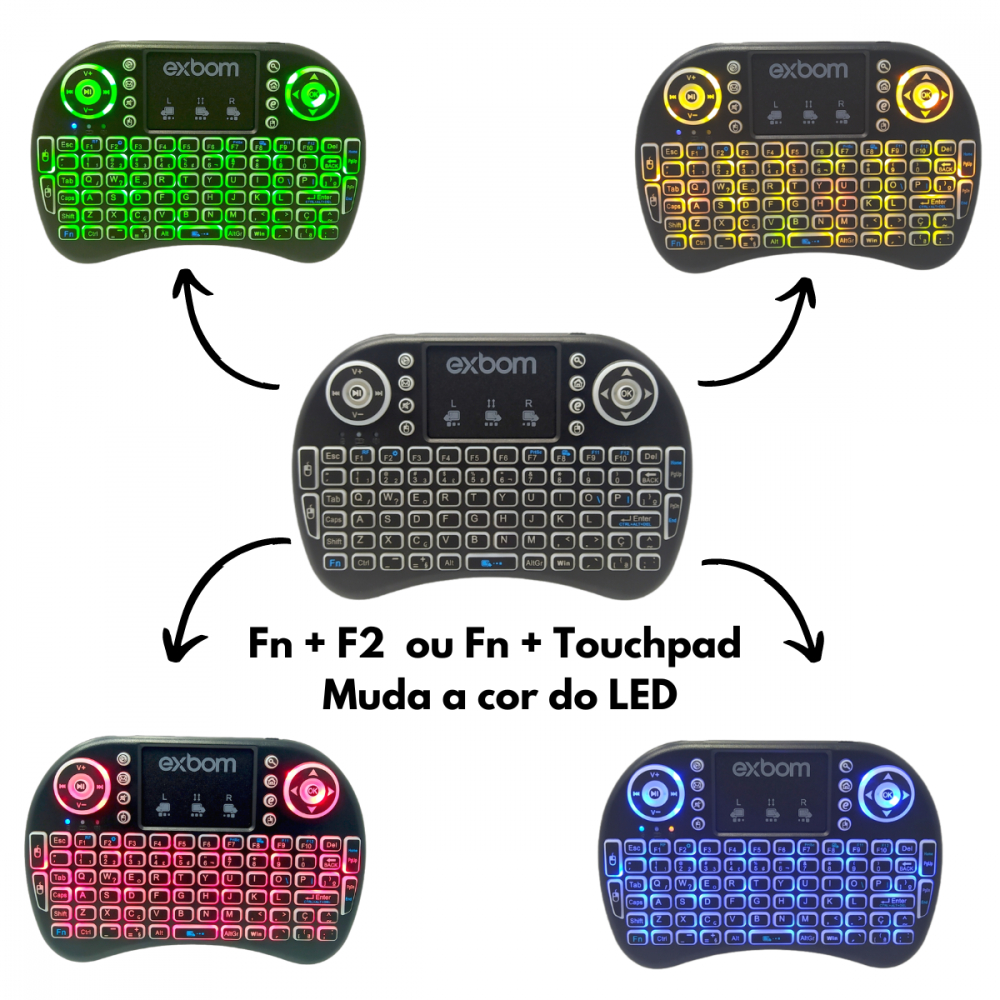 Kit 5 Mini Teclado Sem Fio C/ Led Exbom Wireless a bateria pra ...