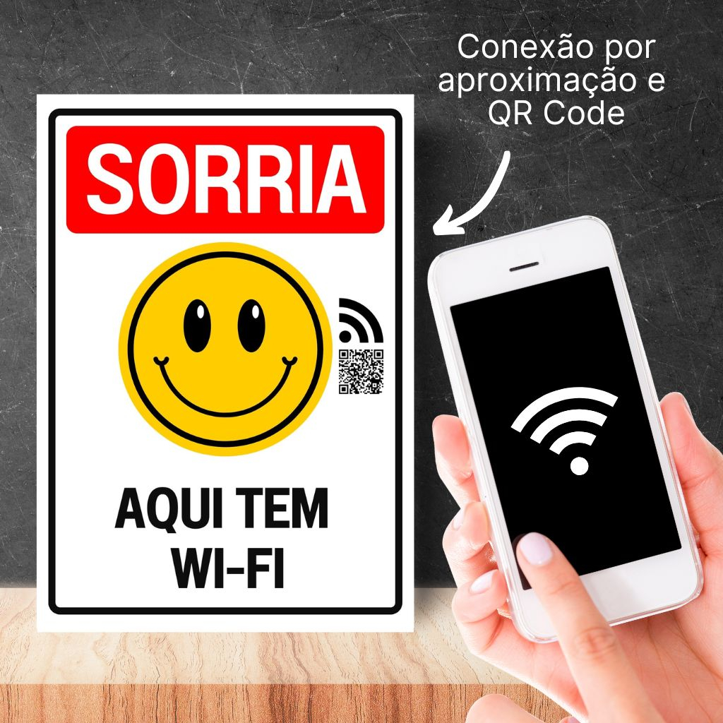 Placa Decorativa Sorria Aqui tem Wi-fi Conexão por aproximação QR Code ...