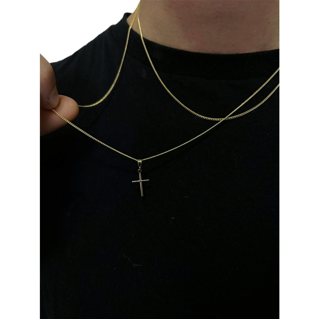 Kit Duas Correntes Banhadas a Ouro 18k + Pingente Cruz Palito | Shopee ...