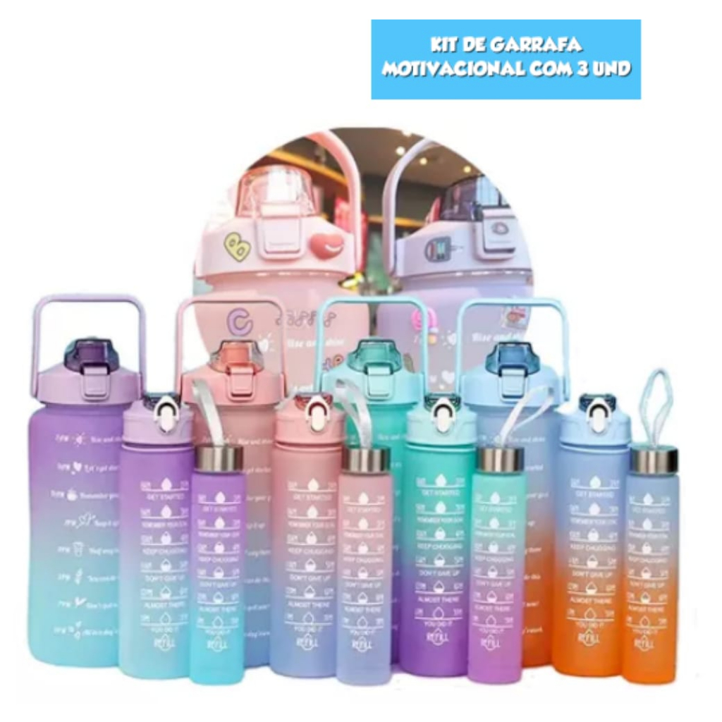 kit garrafas térmicas motivacional 3em1 | Shopee Brasil