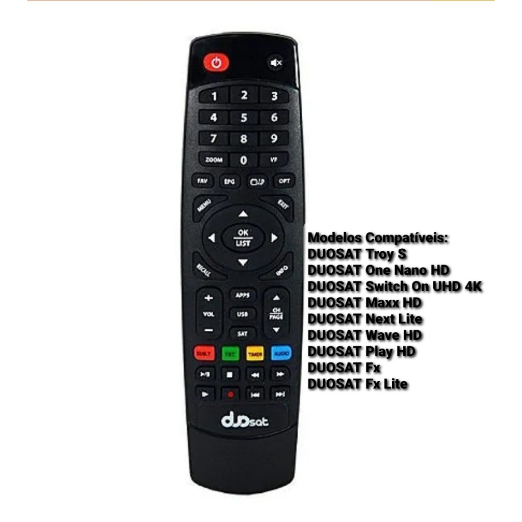 Controle Para Receptor DUOSAT Troy S One Nano HD Switch On UHD 4K Maxx HD Next Lite Wave HD Fx ...
