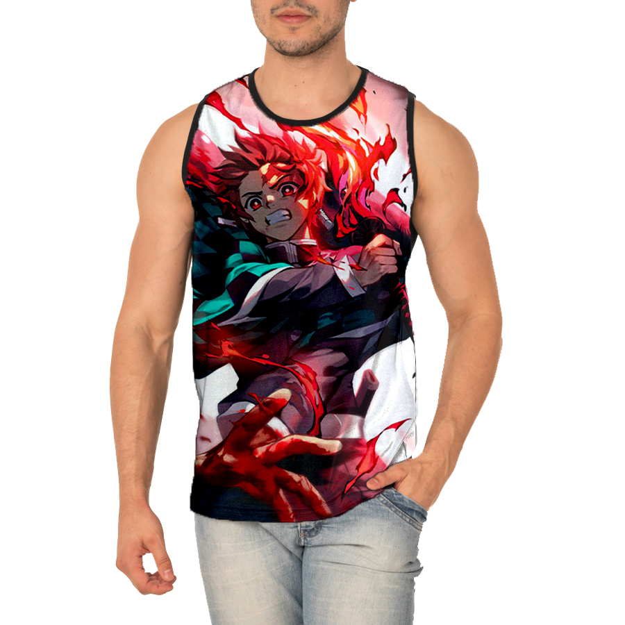 Regata Anime Masculina Tanjiro Kamado Camiseta Plus Size Demon Slayer ...