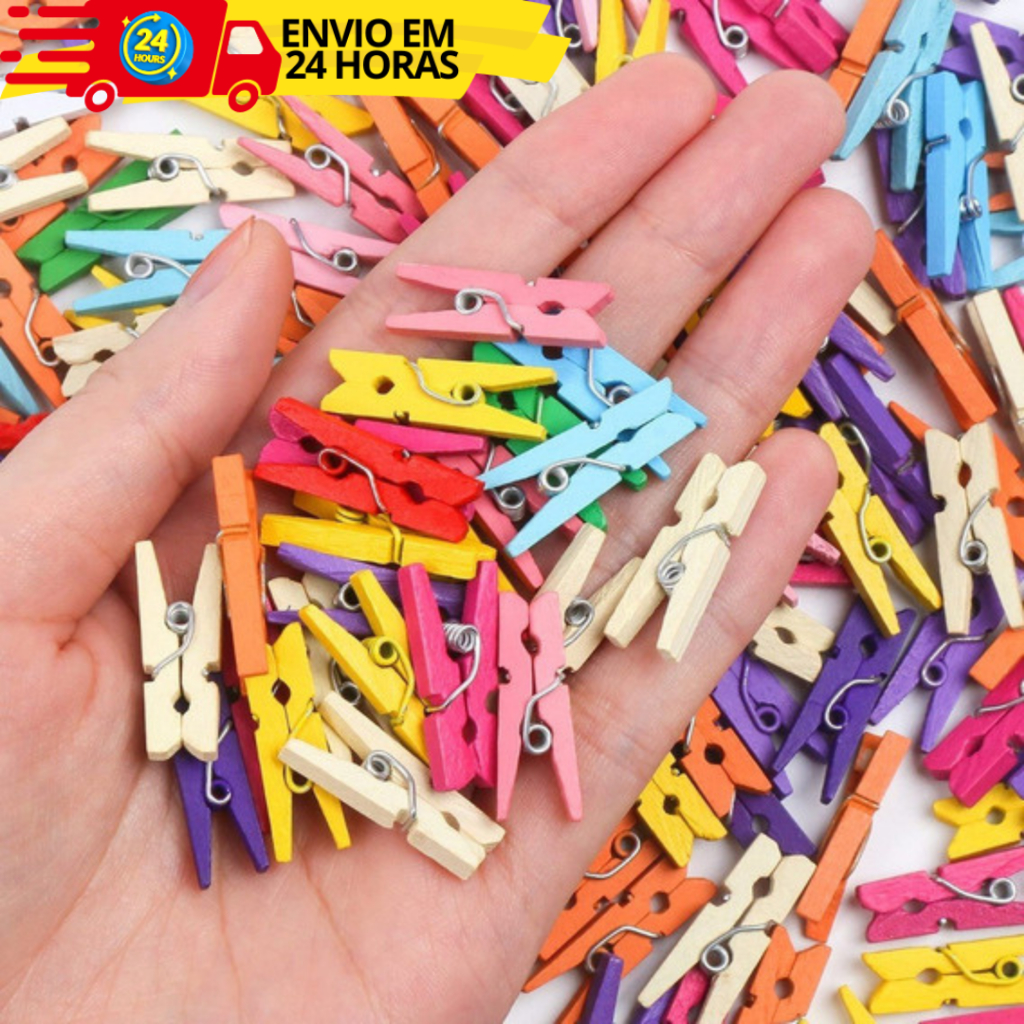 Kit 24 Mini Pregadores Coloridos De Madeira Prendedor Para Drinks ...