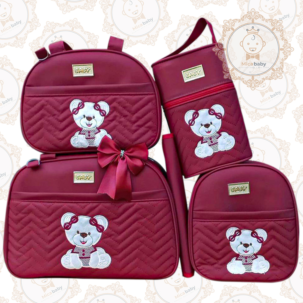 Kit Bolsa Maternidade com 05 Peças, Urso Sentado, Mica Baby | Shopee Brasil