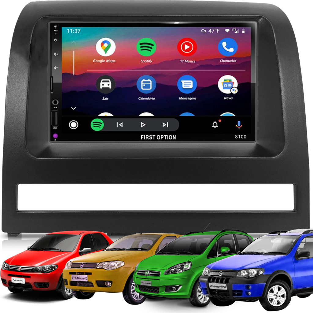 Kit Central Multimídia Carplay & Moldura Fiat Palio Siena Strada e Idea Touch Bluetooth USB SD ...