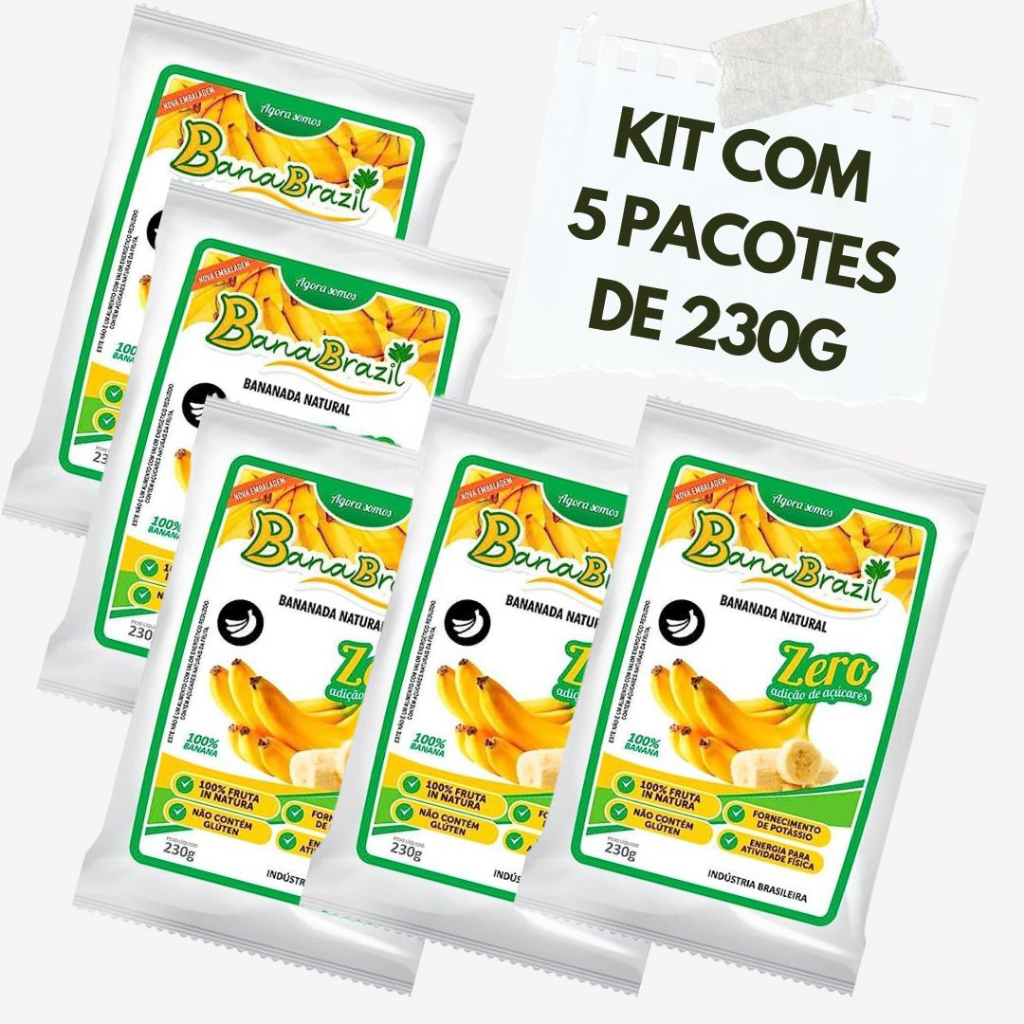 KIT 5 Pacotes Bananada Natural Bana Brasil Zero Açúcar 5 Pacotes de 230 ...