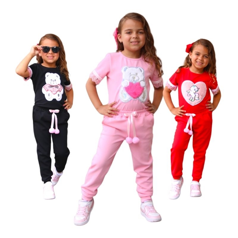 conjunto infantil menina, moda ursinho , conjunto verão menina | Shopee ...