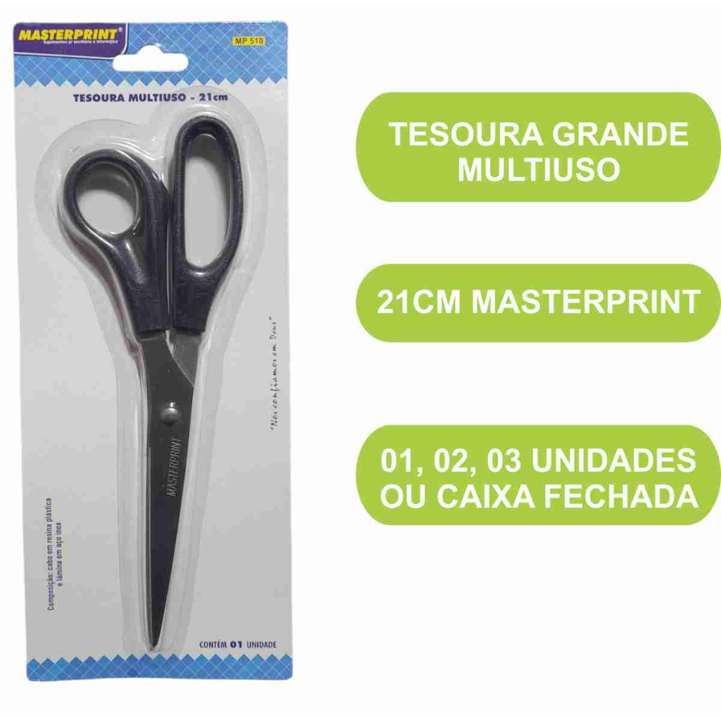 Tesoura Grande Multiuso Aço Inox 21cm Cabo Preto Masterprint | Shopee ...