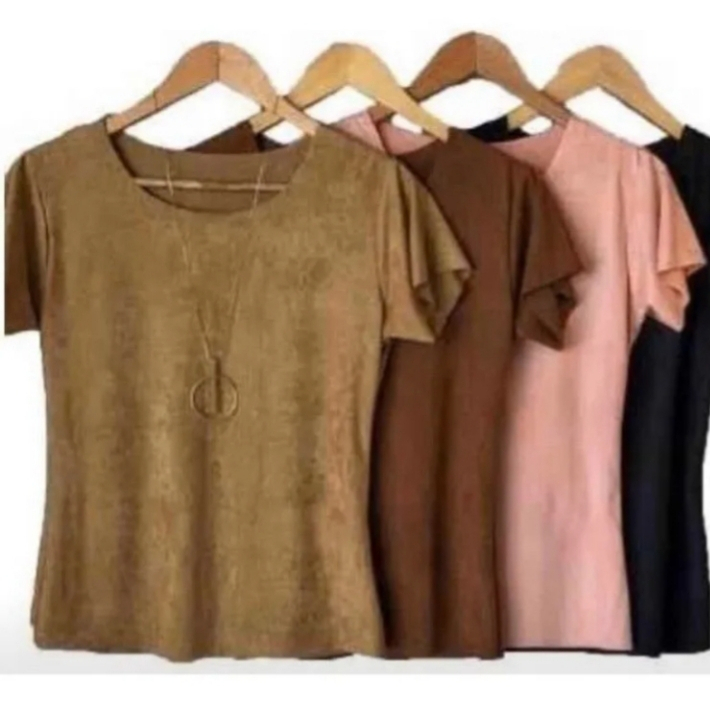 Kit 3 Blusinhas Femininas de Manga em Suede Diversas Cores | Shopee Brasil