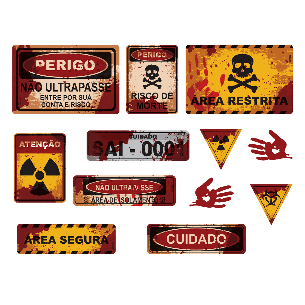 Kit Enfeite Painel Halloween C/ 12 Unidades Placas Perigo | Shopee Brasil
