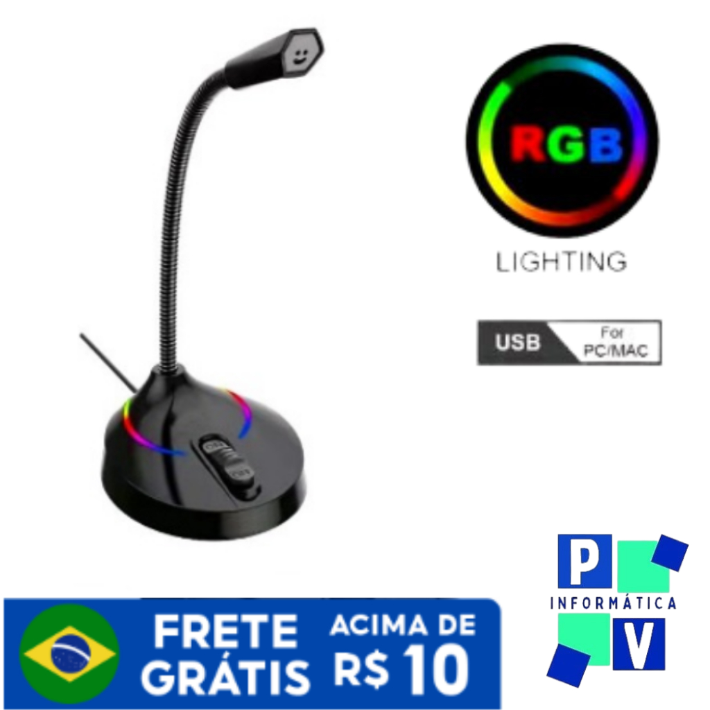 Microfone gamer RGB USB de mesa para computador PC Notebook ...