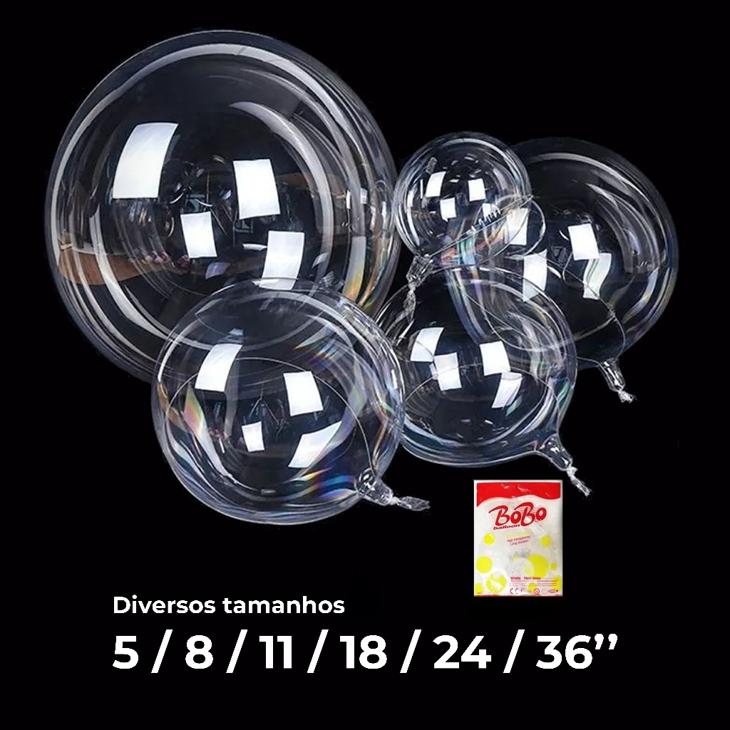 Kit 5 Balão Bubble 5 8 11 18 24 e 36'' Polegadas Decoração Festa ...