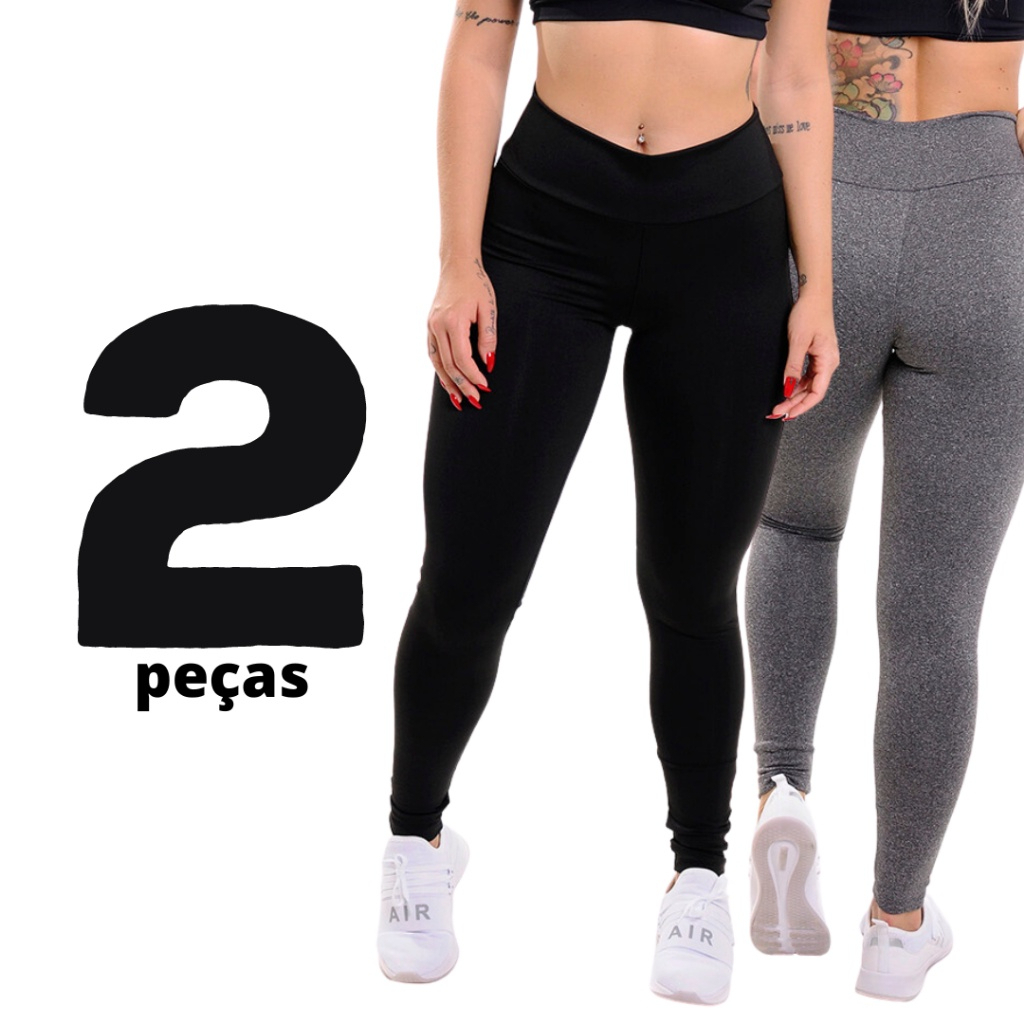 Kit 2 Calças Leging Basica Suplex Leg Cinza/Preta Envio Imeditao ...
