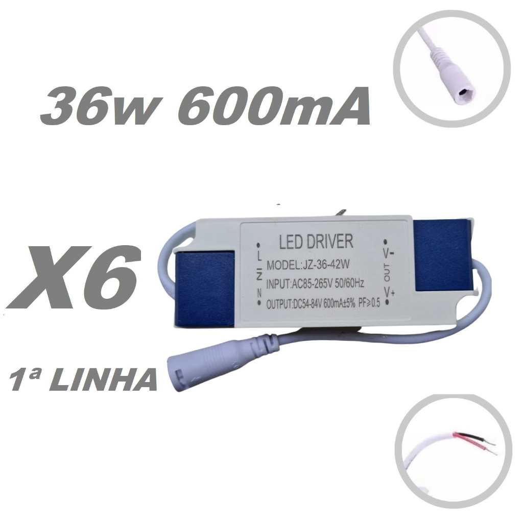6 Reator Led Driver 36w Para Plafon Bivolt Embutir Sobrepor Output: DC ...
