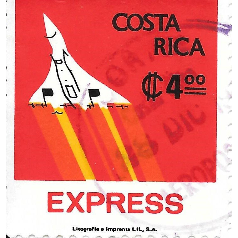 Selo postal: Costa Rica Express ₡4 aviação (Litografía e Imprenta LIL ...