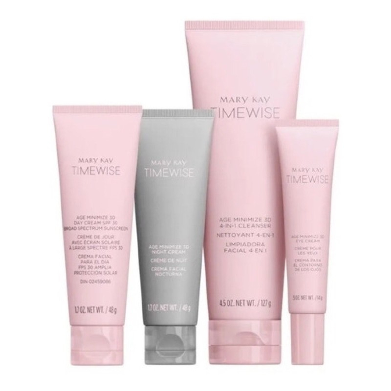 Linha Timewise 3D Mary Kay Gel de limpeza Creme Diurno Noturno Creme Área dos olhos clareador de ...