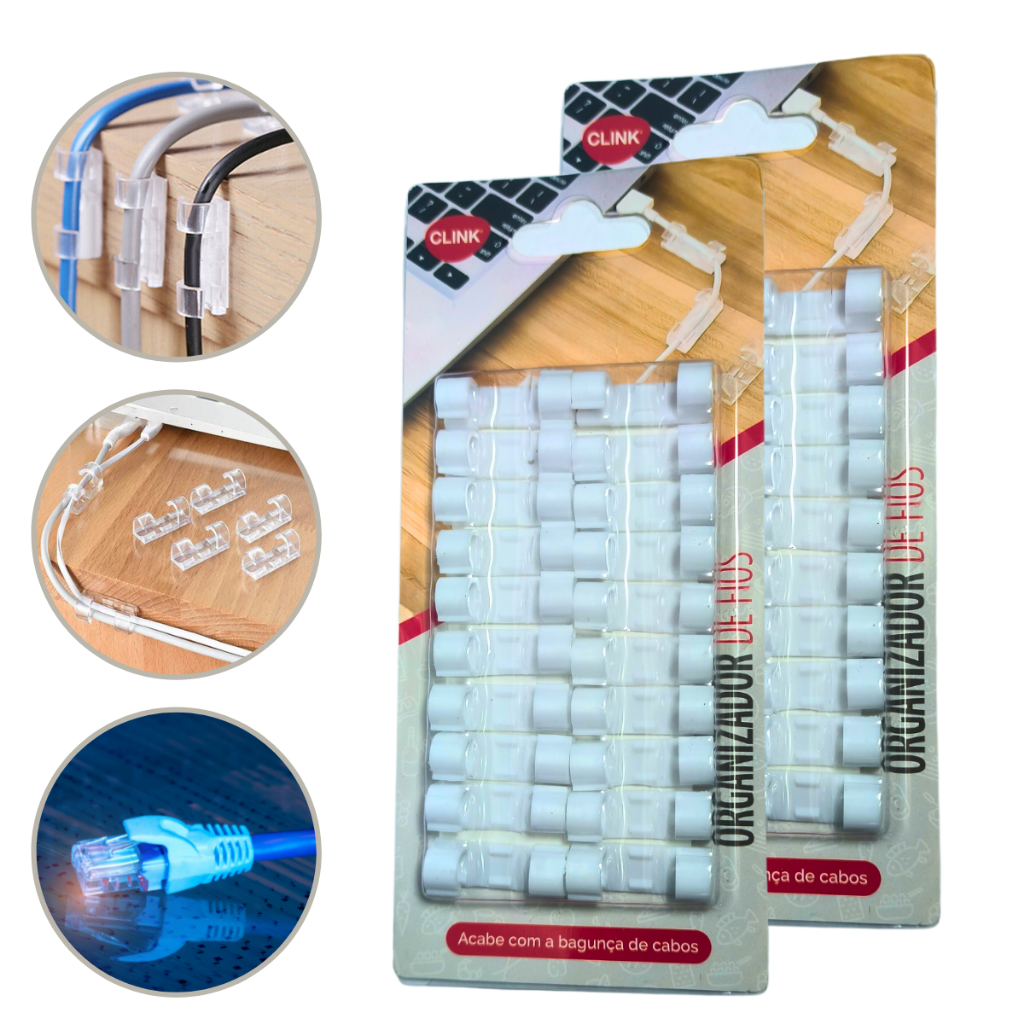 Kit 40 Clips Organizador Fixador de Fios Adesivo Parede Cabo | Shopee ...