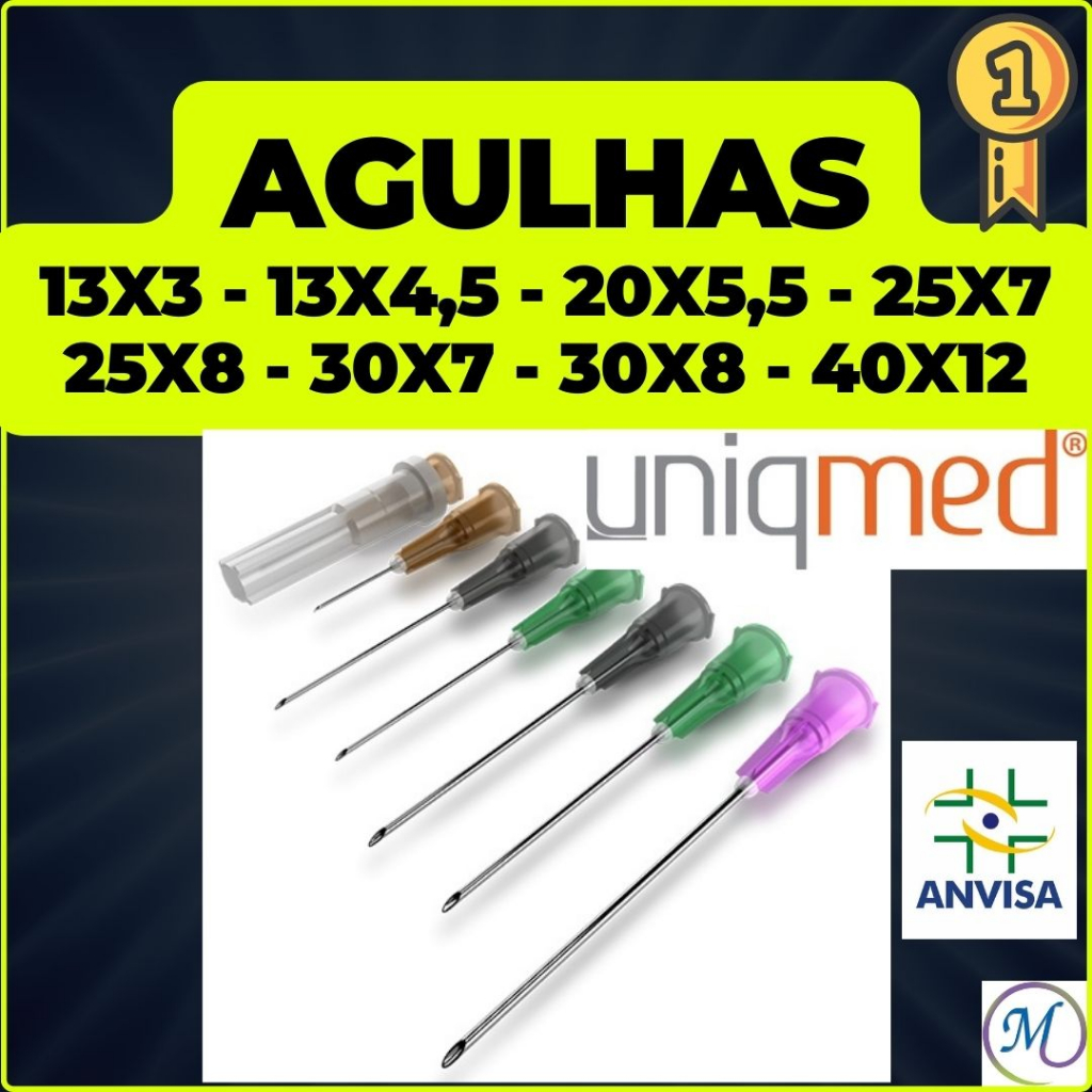 Agulha Descartável Estéril UNIQMED - Caixa com 100 unidades - 13X3 ...