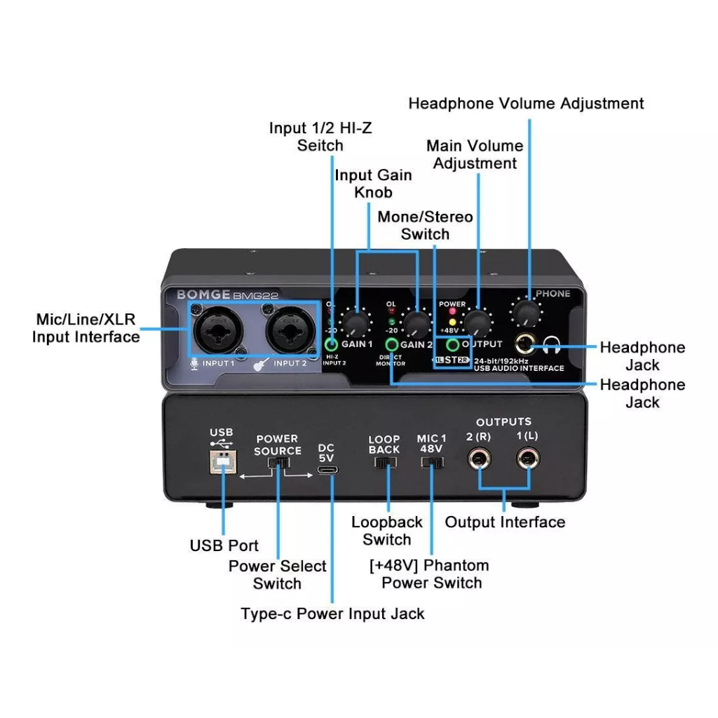 Placa Interface De Áudio Bmg22 2x2 Canais Usb Alta Resolução | Shopee ...