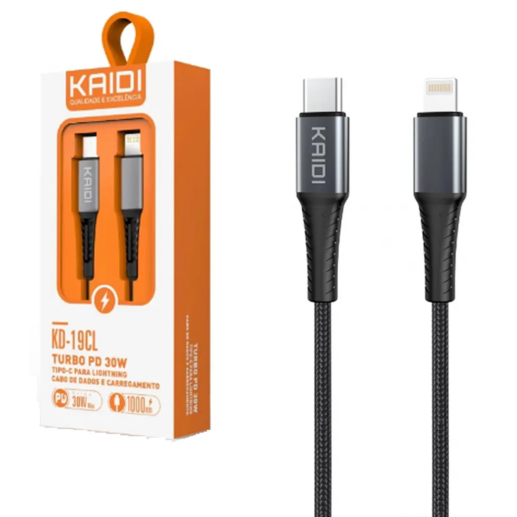 Cabo Carga e Dados Celular Tipo C lightning IOS Turbo PD 30w Kaidi KD-19CL 1 Metro Carregador ...
