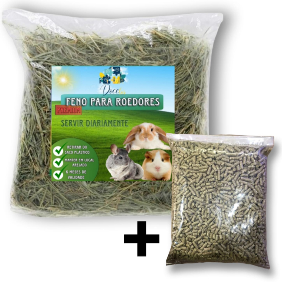 Kit Com 1Kg de FENO + 1Kg de ALFAFA PELETIZADA para coelho, hamster ...