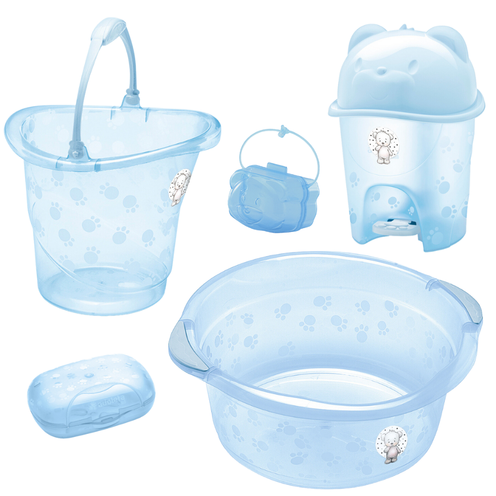 KIT BANHO DO BEBÊ ADOLETA COM BACIA URSINHO LIXEIRA SABONETEIRA BALDE ...