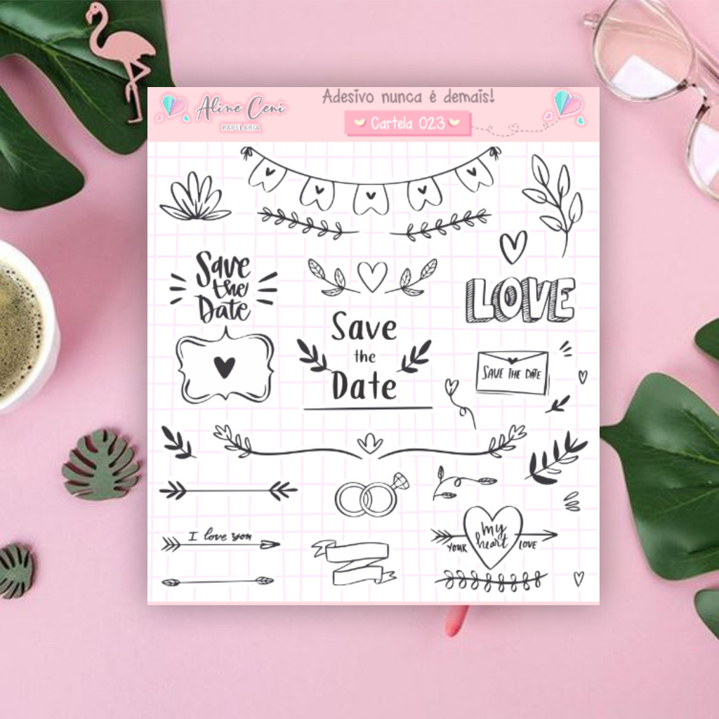 Cartela de adesivo n 023 - adesivos decorativos save the date, love ...