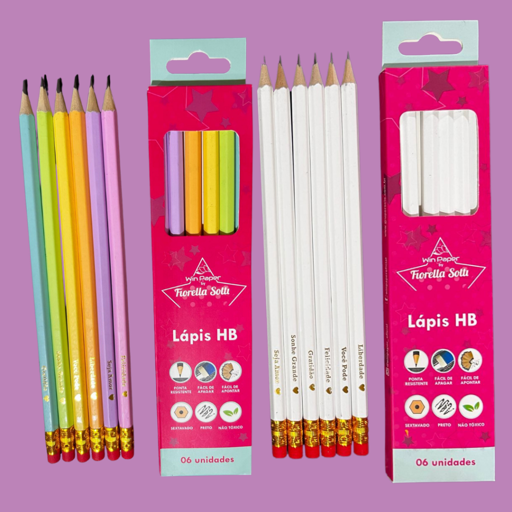 Lápis HB Kit com 6 Unidades Fiorella Sotti - Win Paper / WX Gift | Shopee Brasil